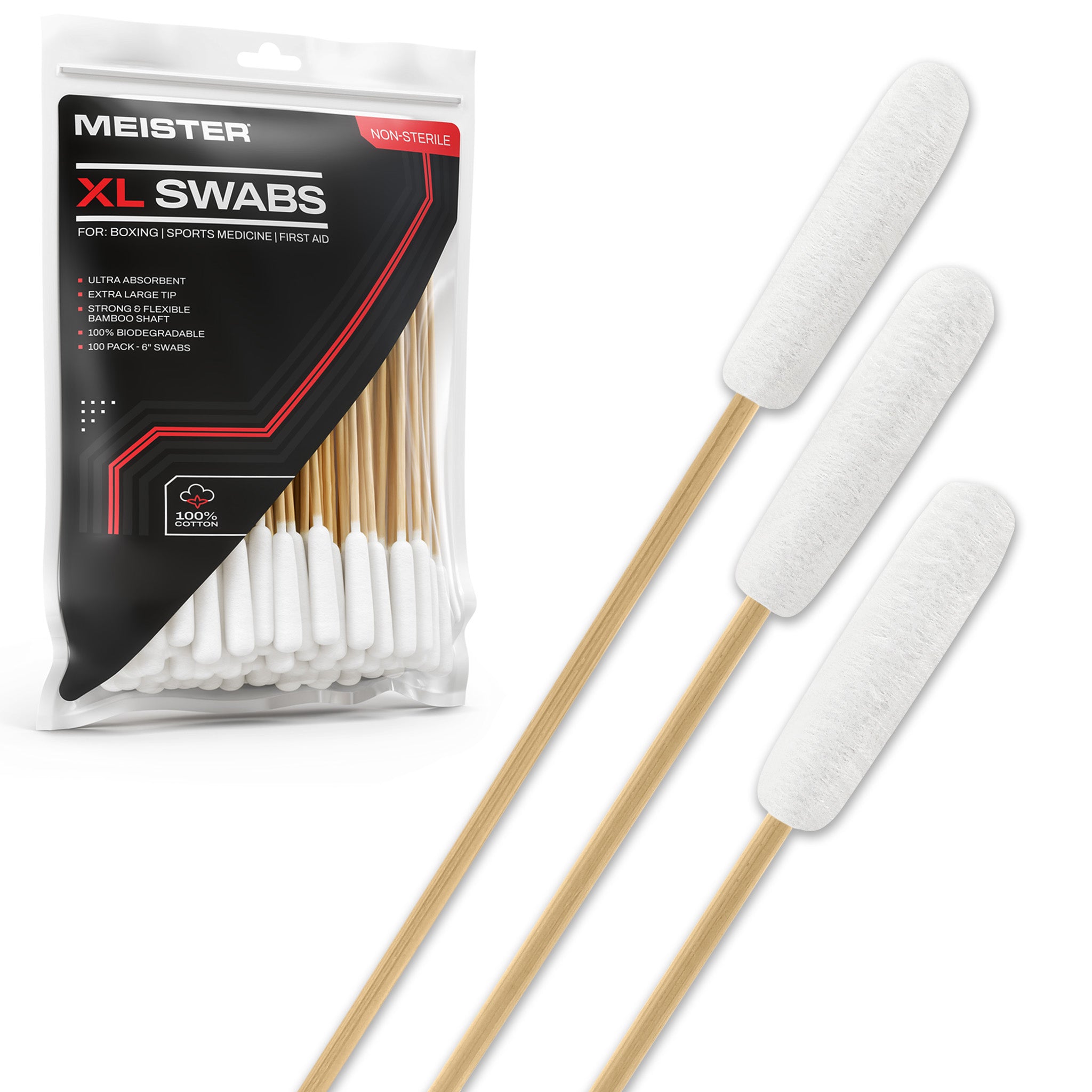 Meister XL 6" Swabs - Ultra-Absorbent Cotton Tips - 100 Pack | Meister