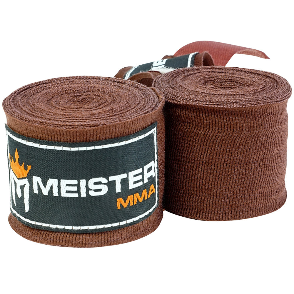 180" Semi-Elastic Hand Wraps for MMA & Boxing (Pair) - Brown | Meister